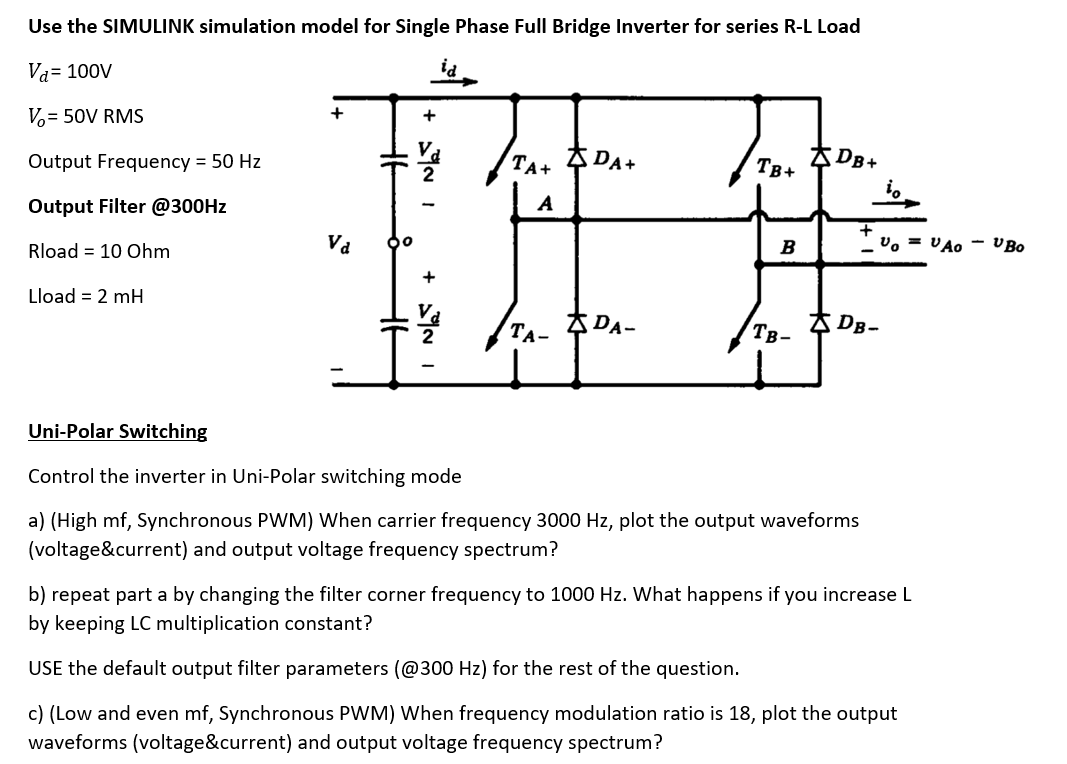 Solved Use the SIMULINK simulation model for Single Phase | Chegg.com