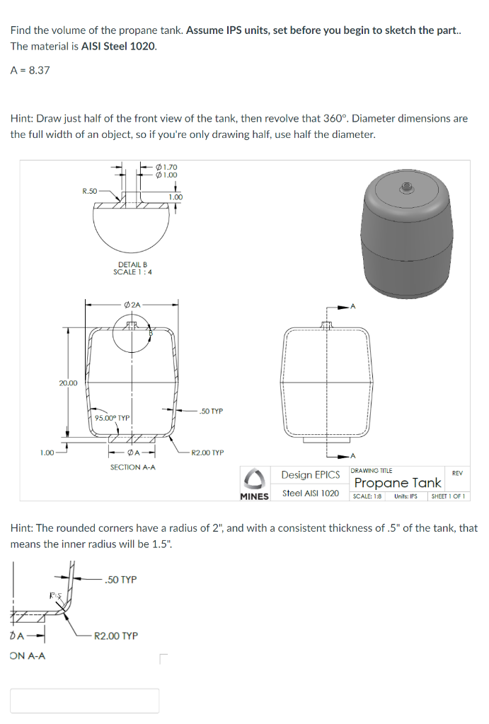 Solved Find the volume of the propane tank. Assume IPS | Chegg.com