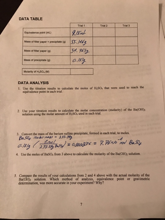 Solved DATA TABLE Trial 3 Trial 1 Equivalence point (mL) | Chegg.com