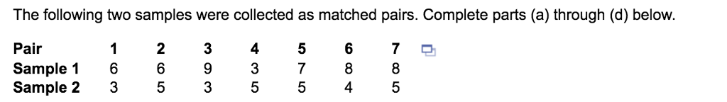Solved The following two samples were collected as matched | Chegg.com