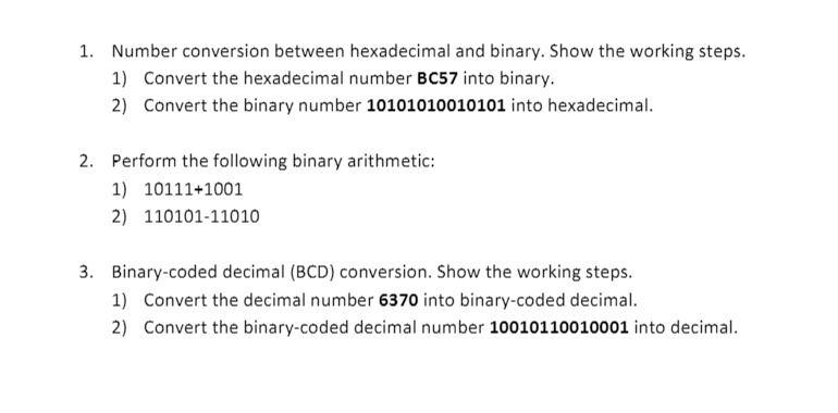 Solved 1. Number conversion between hexadecimal and binary. | Chegg.com