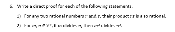 Solved 6. Write a direct proof for each of the following | Chegg.com