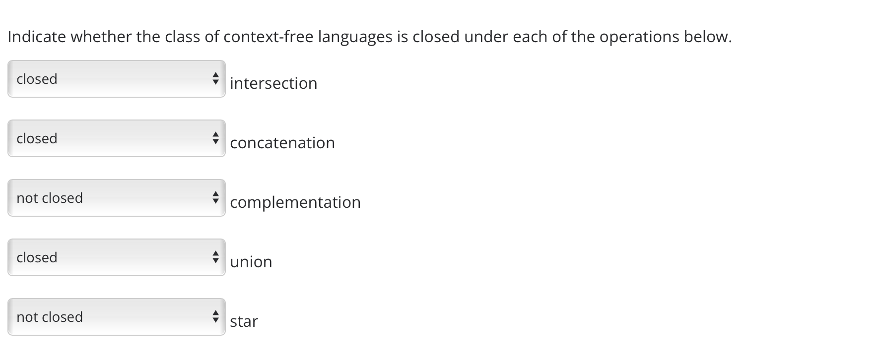 Solved Indicate whether the class of context-free languages | Chegg.com