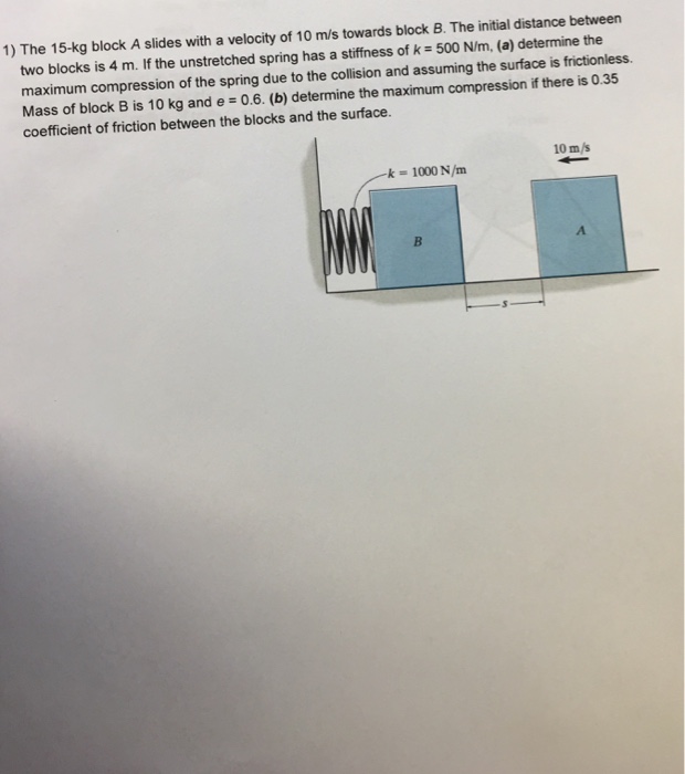 Solved The 15-kg block A slides with a velocity of 10 m/s | Chegg.com
