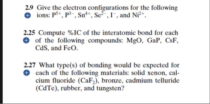 Solved 2.9 Give the electron configurations for the | Chegg.com