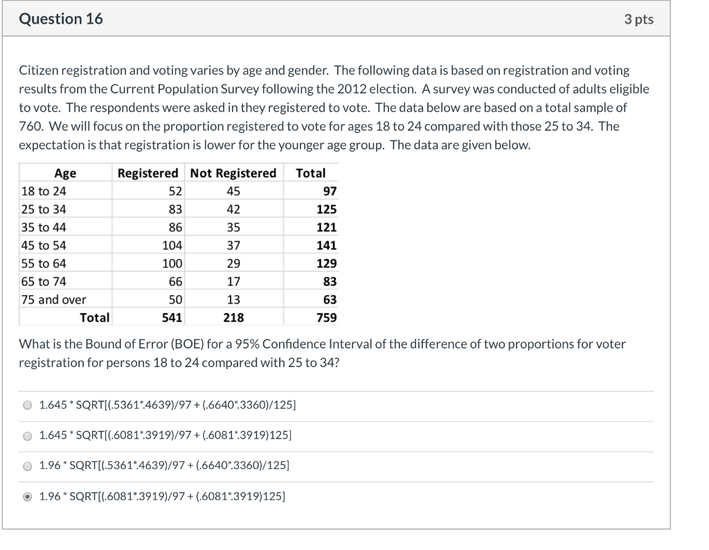 Solved Question 16 3 pts Citizen registration and voting | Chegg.com
