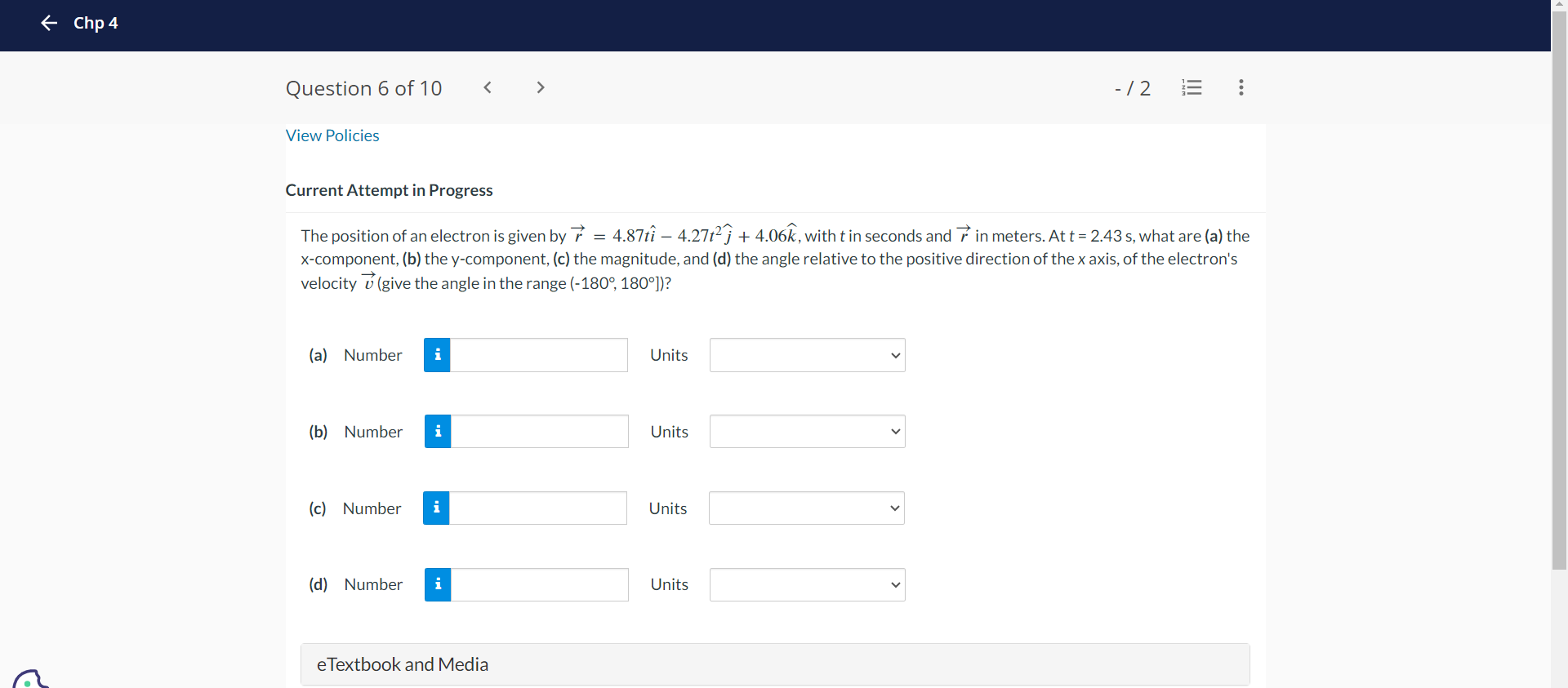 Solved The position of an electron is given by | Chegg.com