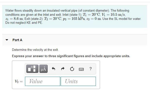 Solved Water flows steadily down an insulated vertical pipe | Chegg.com