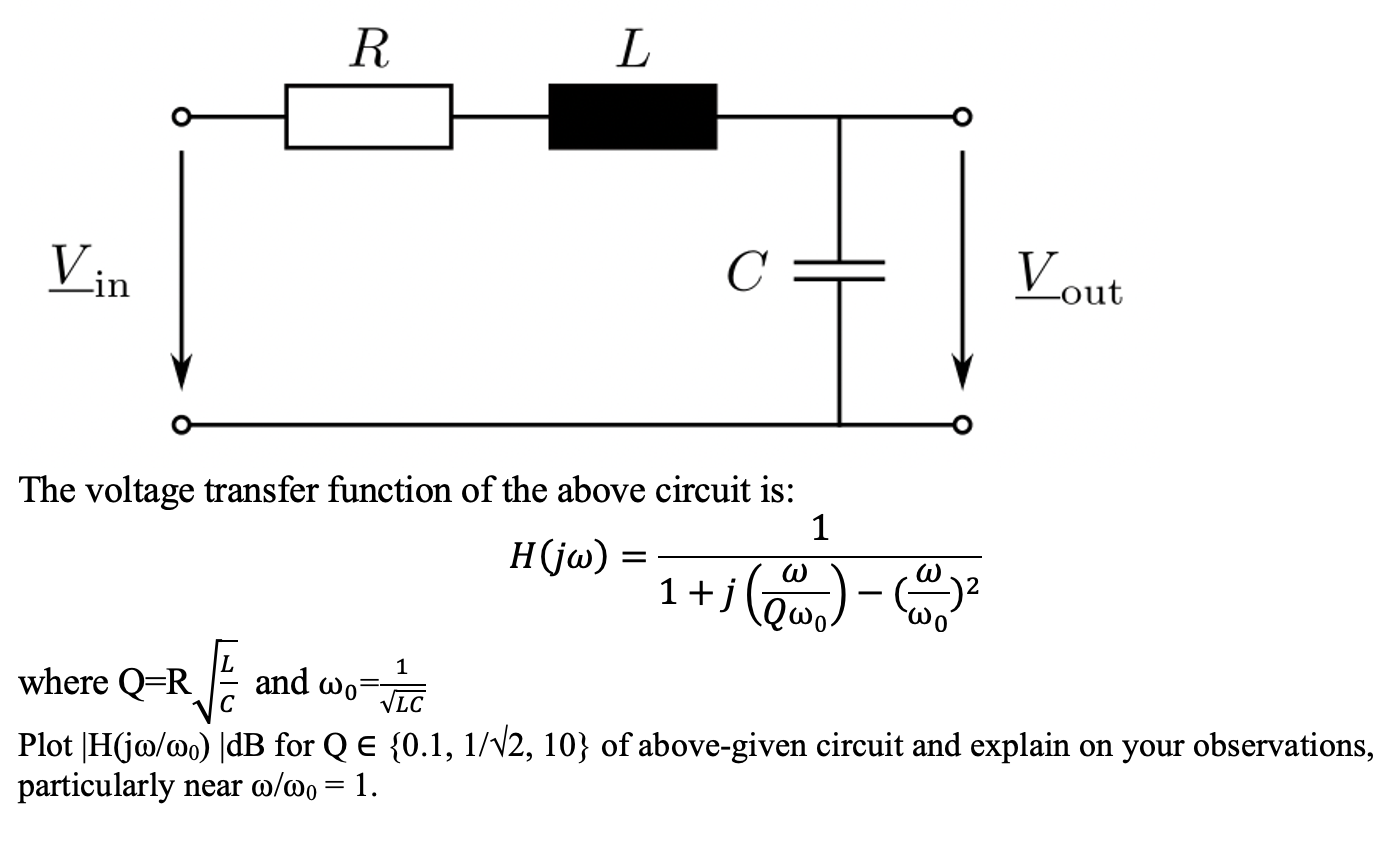 Solved R L Vin FI С Vout The voltage transfer function of | Chegg.com