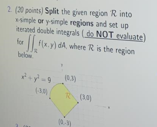 Solved 2. (20 points) Split the given region R into x-simple | Chegg.com