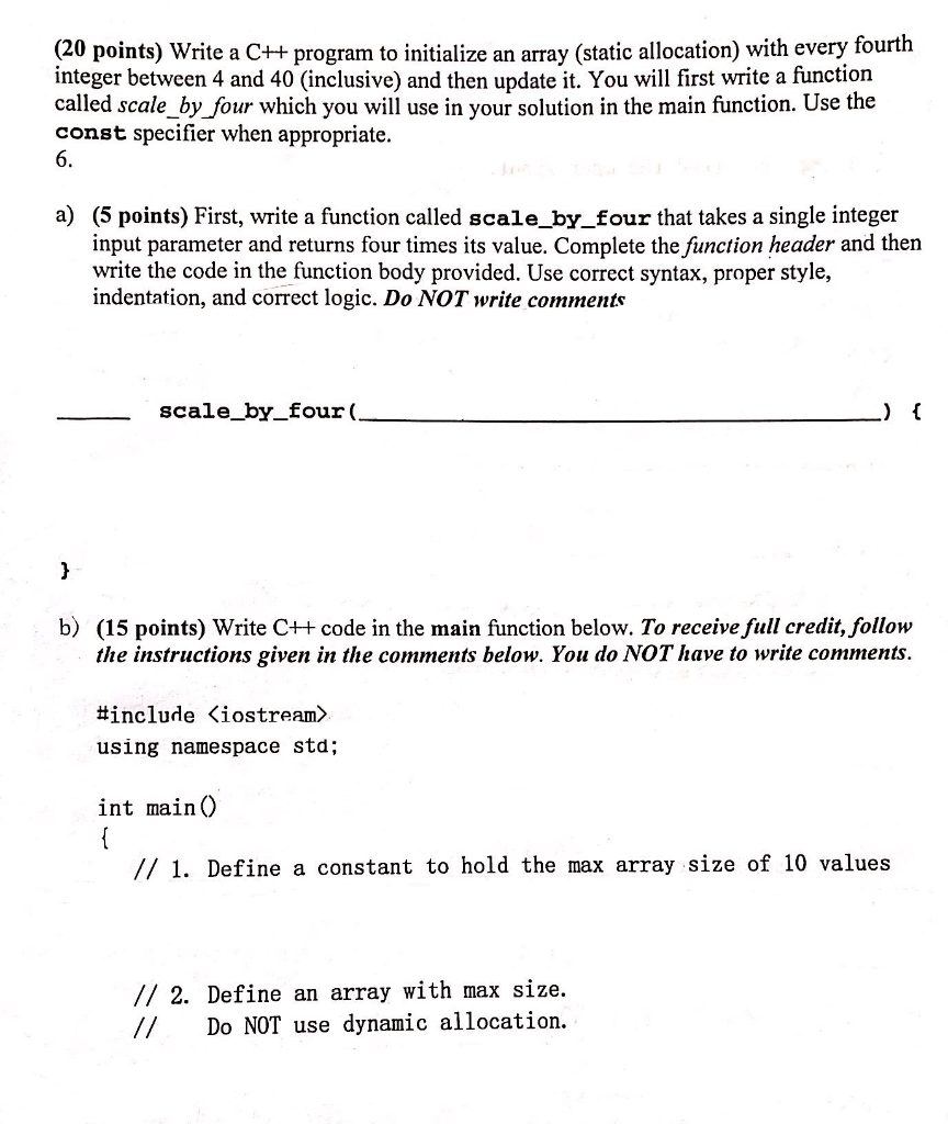 Solved (20 points) Write a C++ program to initialize an | Chegg.com