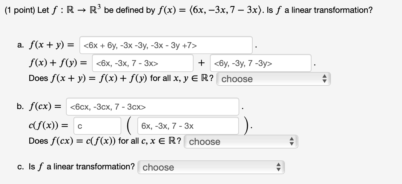 Solved (1 point) Let f : R → R3 be defined by f(x) = (6x, | Chegg.com