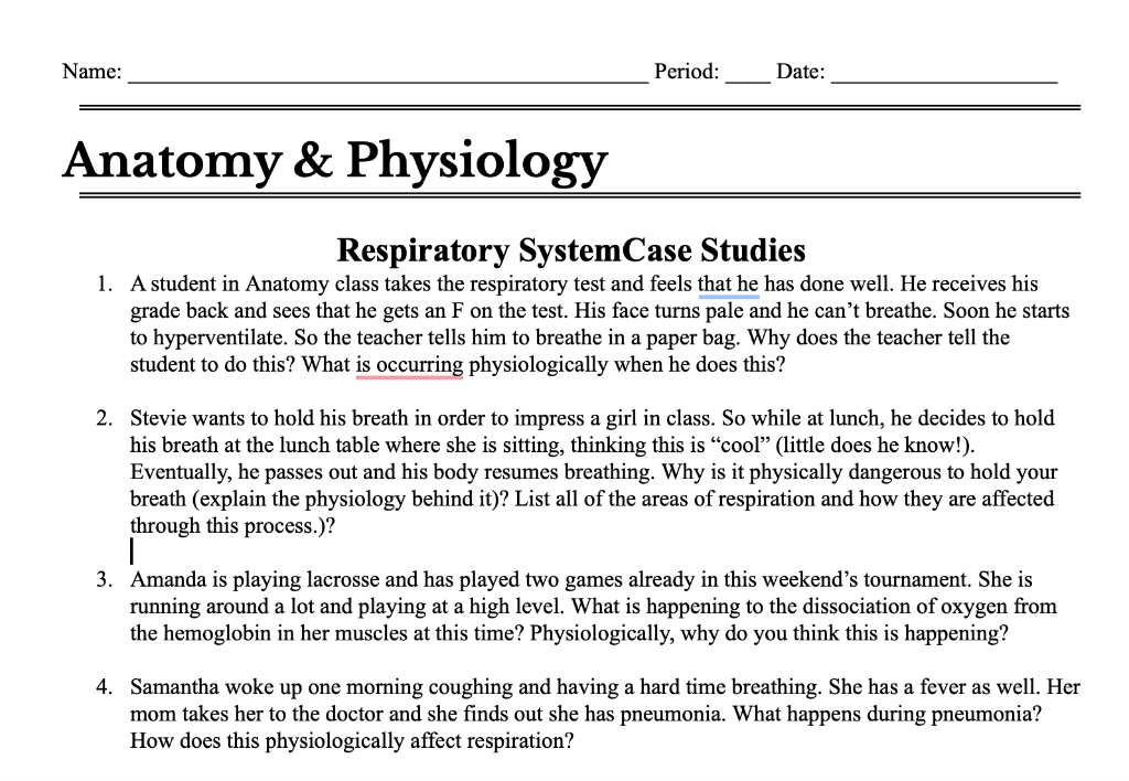 Solved Respiratory SystemCase Studies 1. A student in | Chegg.com