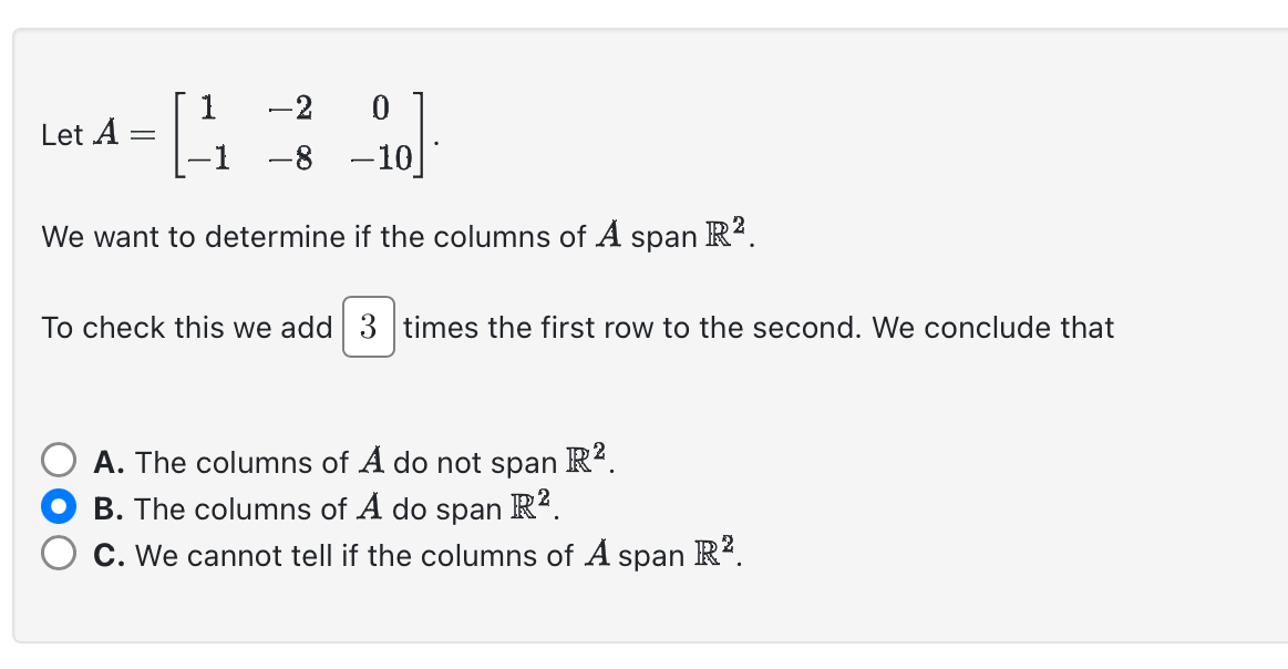 Solved Let A=[1−1−2−80−10] We want to determine if the | Chegg.com