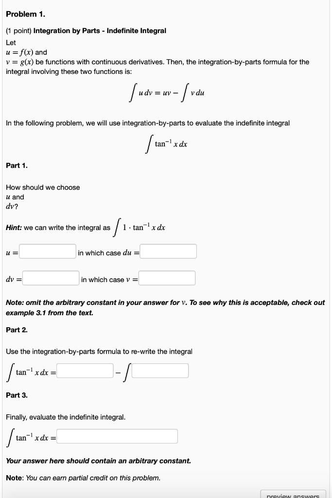 Solved Problem 1. (1 point) Integration by Parts - | Chegg.com