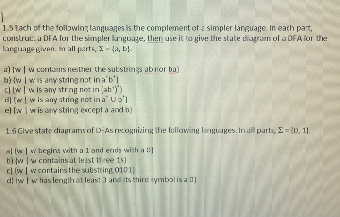 Solved 1.5 Each of the following languages is the complement | Chegg.com