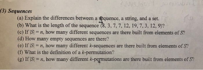 (3) Sequences (a) Explain the differences between a | Chegg.com