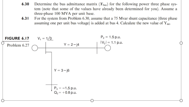 6.30 Determine the bus admittance matrix (Ybus) for | Chegg.com