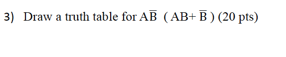 Solved 3) Draw a truth table for AB (AB+B ) (20 pts) | Chegg.com