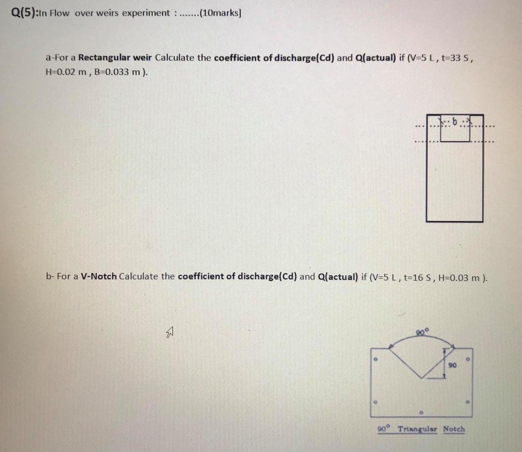Solved Q(5):In Flow over weirs experiment : ...... (10marks] | Chegg.com