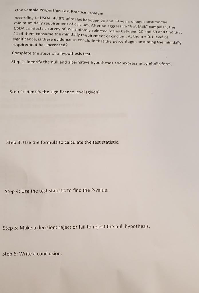 Solved One Sample Proportion Test Practice Problem According | Chegg.com