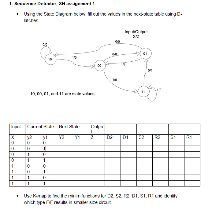 Solved 1. Sequence Detector, SN assignment 1 • Using the | Chegg.com