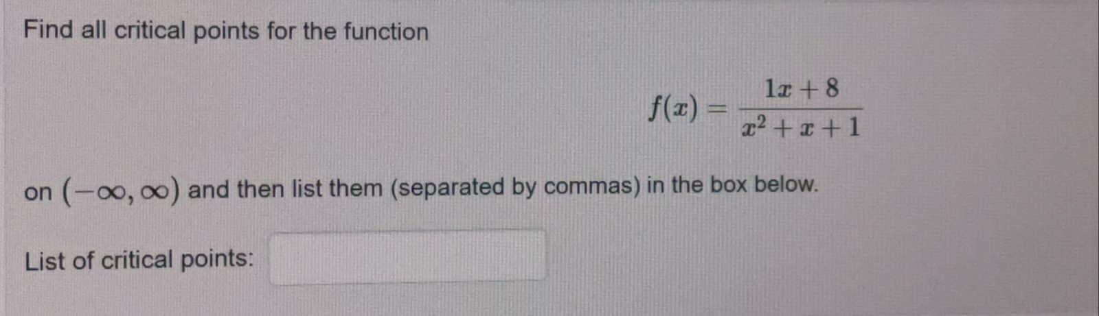 Solved Find all critical points for the function | Chegg.com