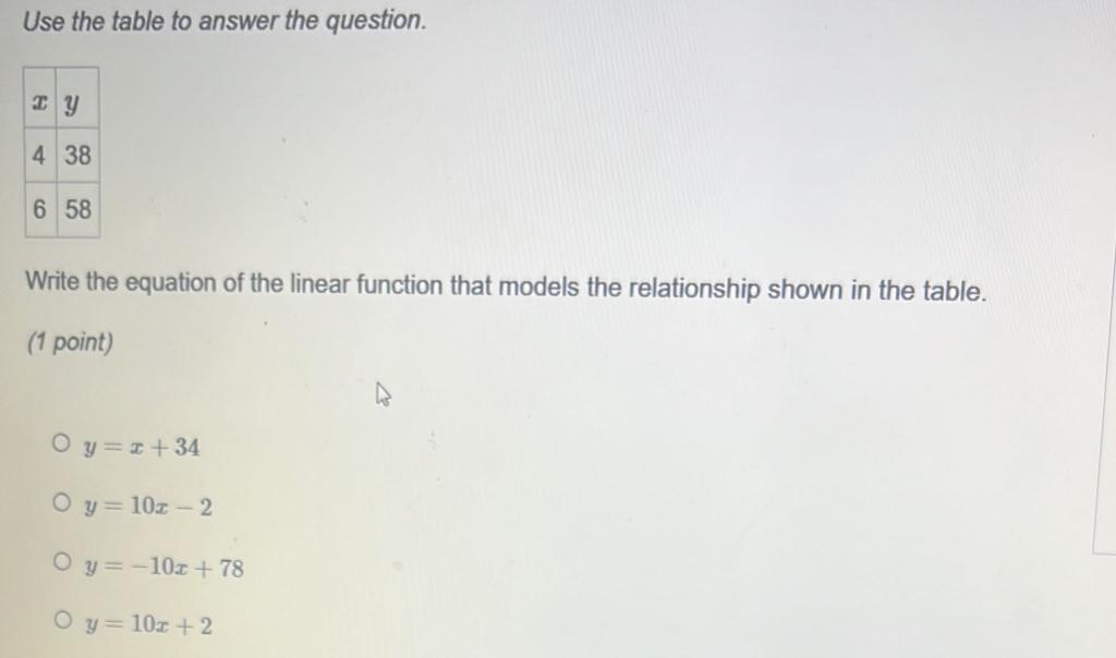 Solved Use the table to answer the question. Write the | Chegg.com