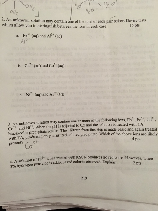 Solved oh 2. 2. An unknown solution may contain one of the | Chegg.com