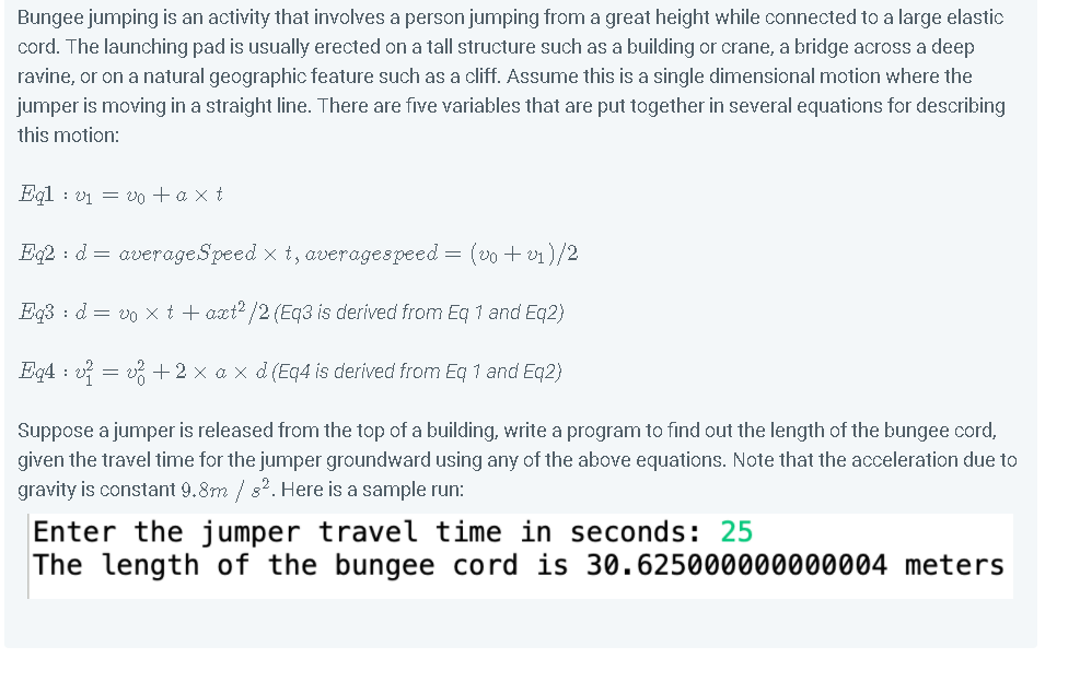 Solved Bungee jumping is an activity that involves a person | Chegg.com