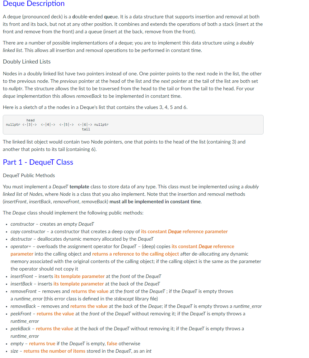Solved Deque Description A deque (pronounced deck) is a | Chegg.com
