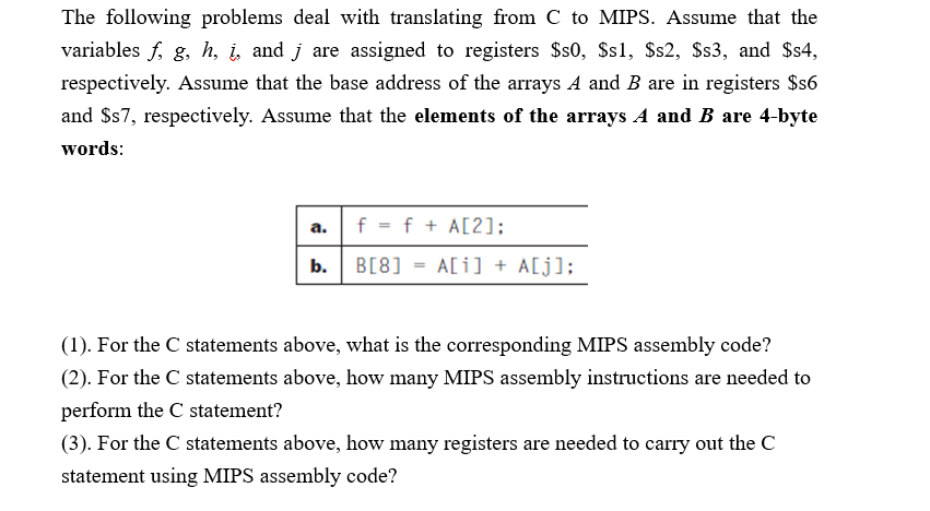 Solved The following problems deal with translating from C | Chegg.com