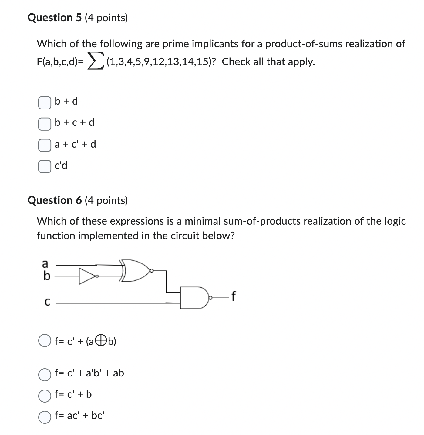 Solved Which of the following are prime implicants for a | Chegg.com