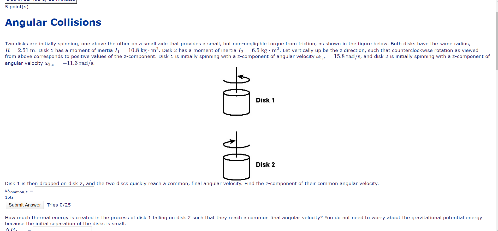 Solved luu 5 point(s) Angular Collisions Two disks are | Chegg.com
