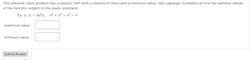 Solved This extreme value problem has a solution with both a | Chegg.com