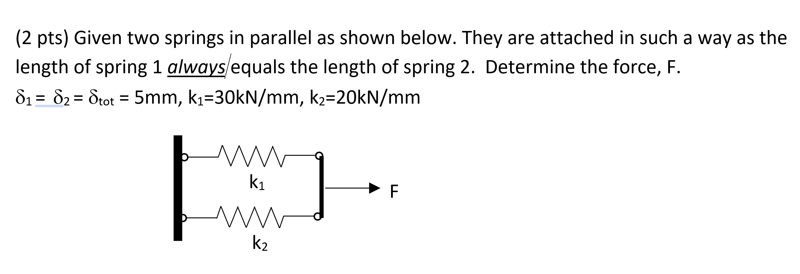 Solved (2 pts) Given two springs in parallel as shown below. | Chegg.com