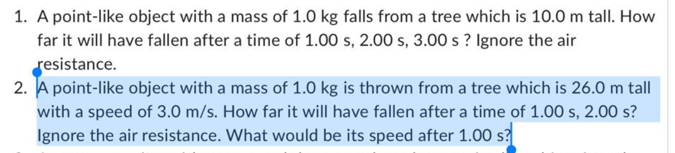 Solved 1. A point-like object with a mass of 1.0 kg falls | Chegg.com