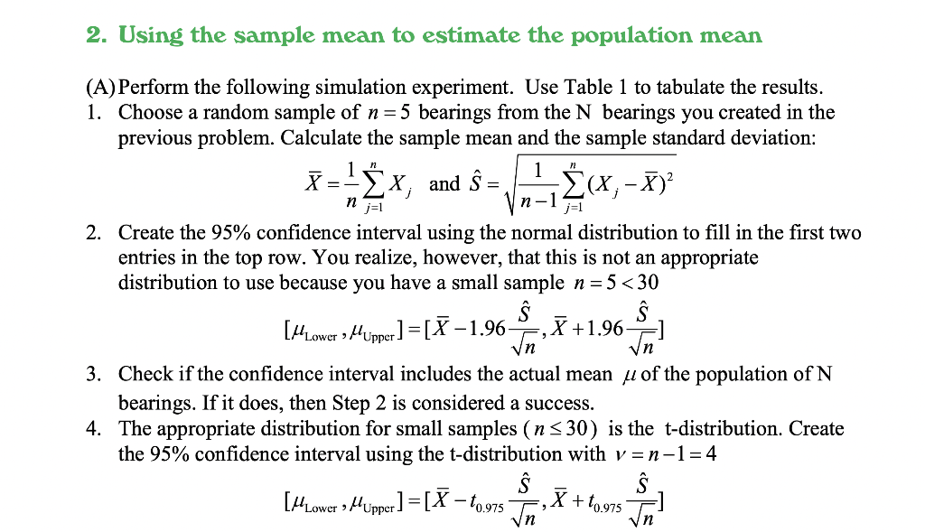 2. Using the sample mean to estimate the population | Chegg.com