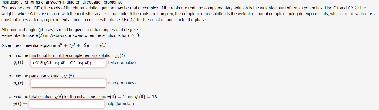 Solved Instructions for forms of answers in differential | Chegg.com