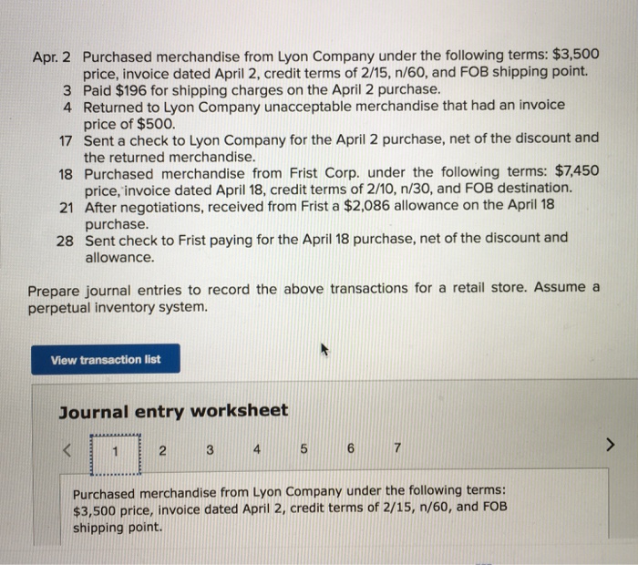 Solved Purchased merchandise from Lyon Company under the | Chegg.com