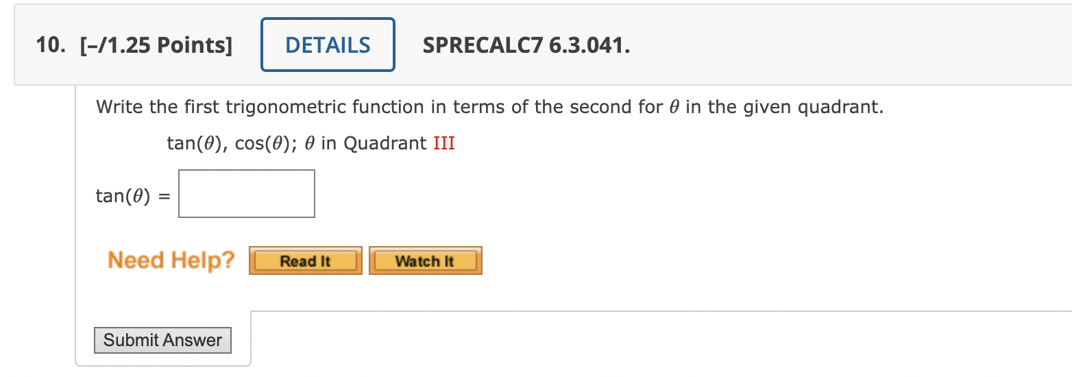 Solved Write the first trigonometric function in terms of | Chegg.com