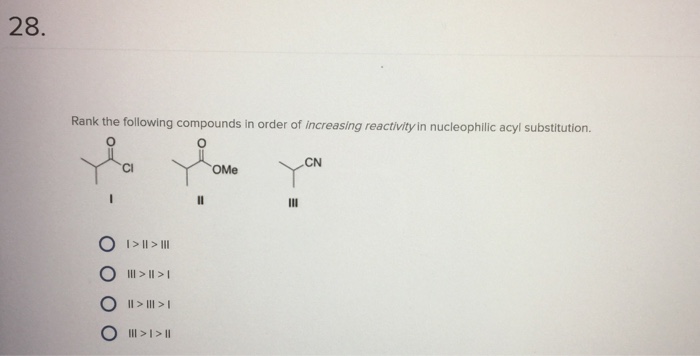 Solved 28. Rank the following compounds in order of | Chegg.com