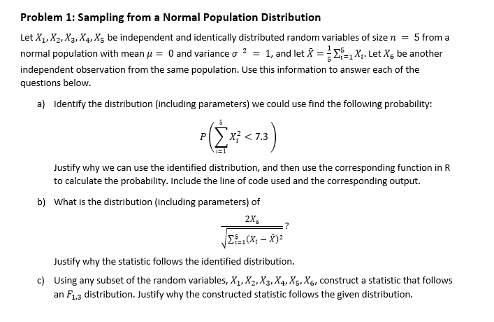 Solved Problem 1: Sampling from a Normal Population | Chegg.com