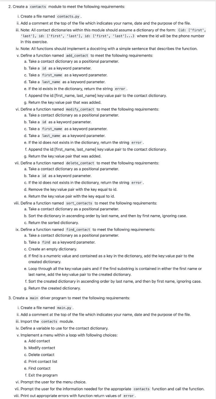 Solved 2. Create a contacts module to meet the following | Chegg.com