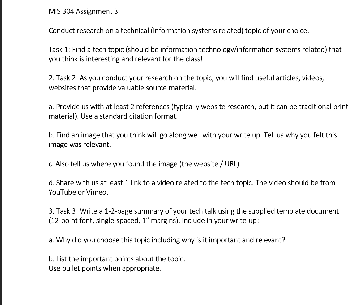 Solved MIS 304 ﻿Assignment 3Conduct research on a technical | Chegg.com