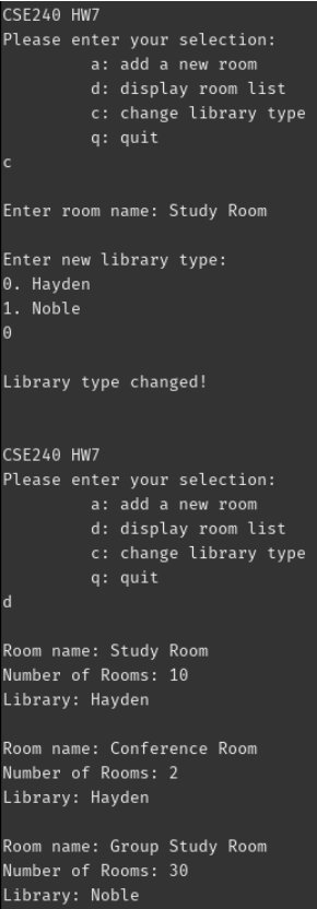 Solved CSE240 HW7 Please enter your selection: a: add a new | Chegg.com