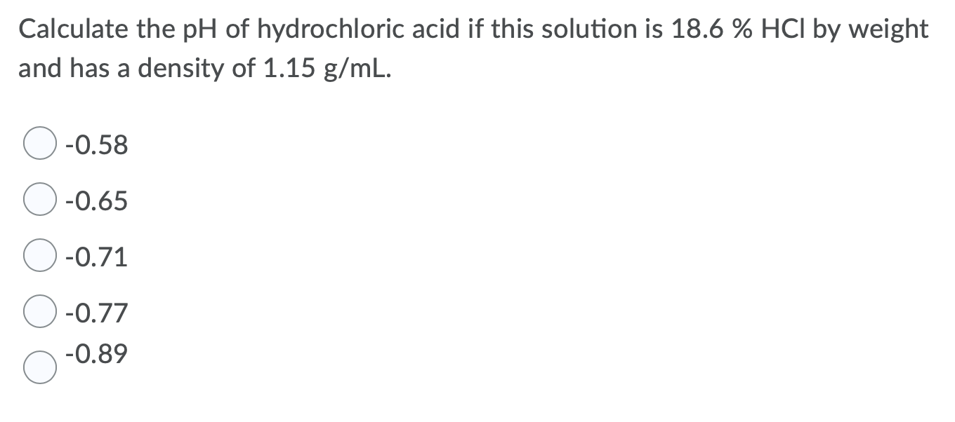 Solved Calculate the pH of hydrochloric acid if this | Chegg.com