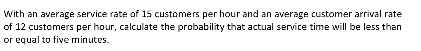 Solved With an average service rate of 15 customers per hour | Chegg.com