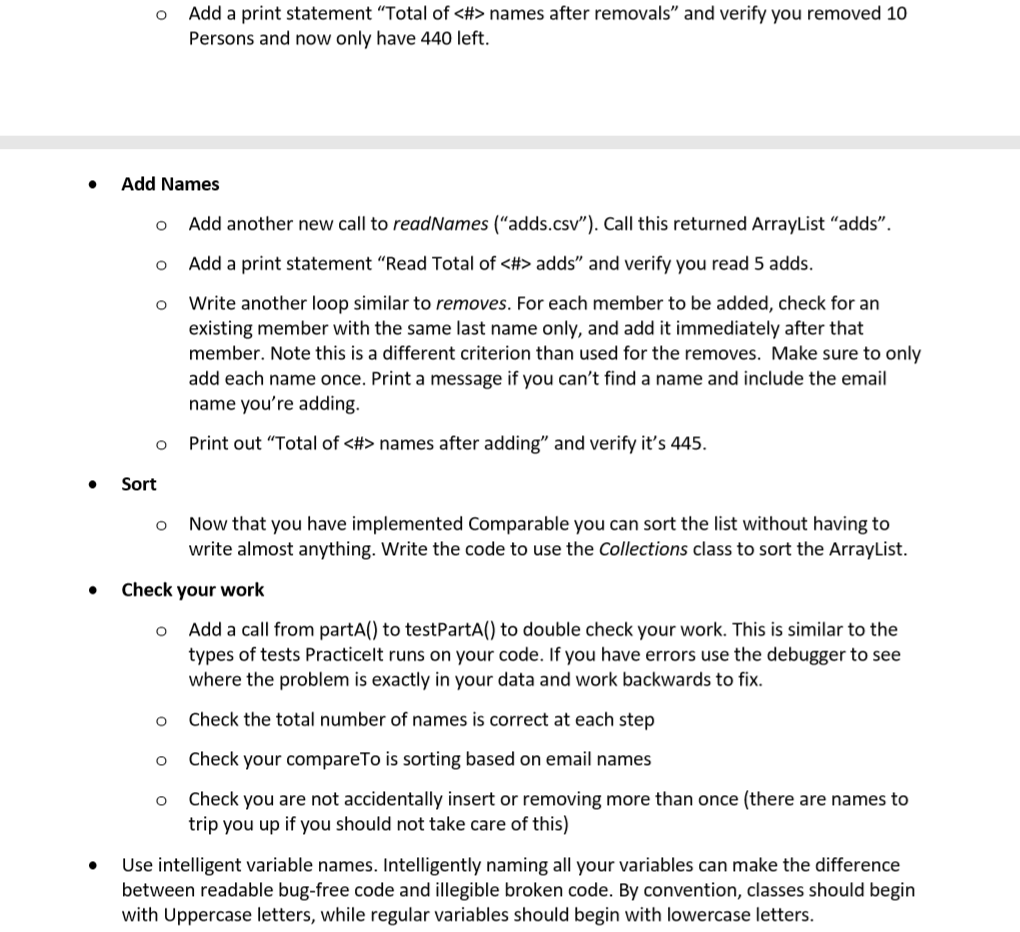 Solved Programming Project 2 Part A – ArrayLists Part A - | Chegg.com | Chegg.com