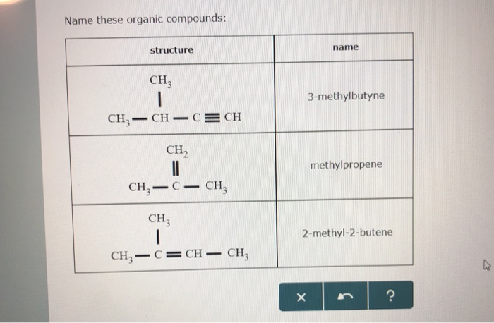 Solved Name these organic compounds structure name CH | Chegg.com
